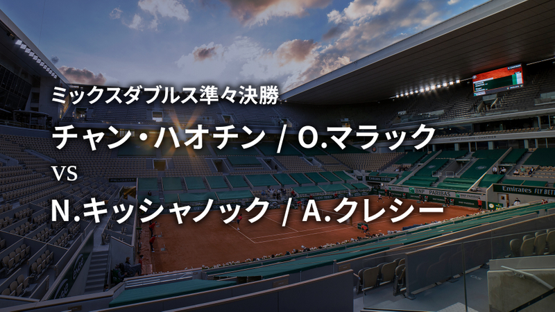 全仏オープンテニス2019【ダブルス】 ミックス準々決勝 チャン・ハオチン Oマラック Vs Nキッシャノック Aクレシー