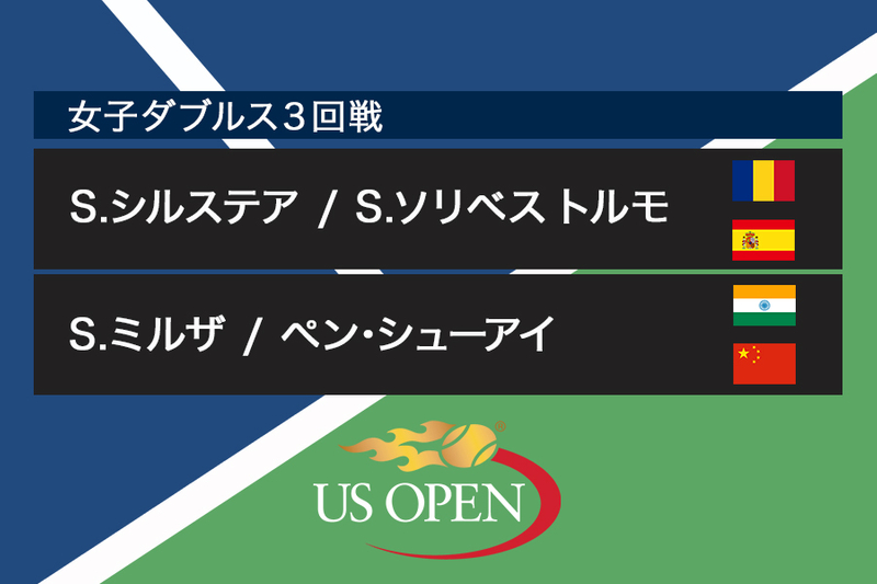 全米オープンテニス2017【ダブルス】 女子3回戦 Sシルステア Sソリベス トルモ Vs Sミルザ ペン・シューアイ