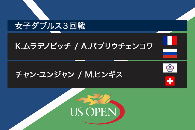 全米オープンテニス2017【ダブルス】 女子3回戦 Kムラデノビッチ Aパブリウチェンコワ Vs チャン・ユンジャン Mヒンギス