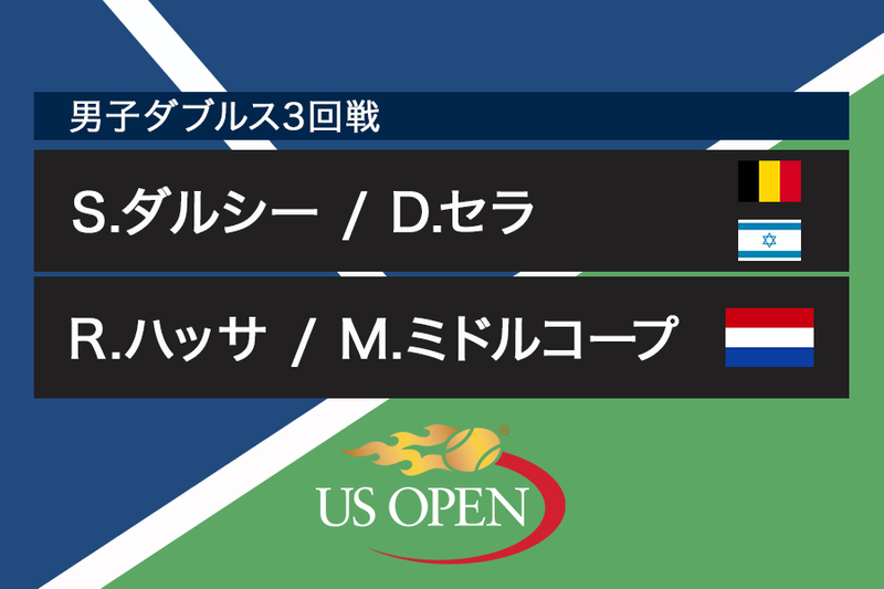 全米オープンテニス2017【ダブルス】 男子3回戦 Sダルシー Dセラ Vs Rハッサ Mミドルコープ Wowow