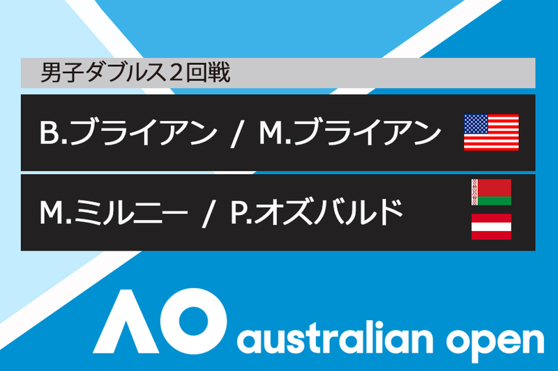 全豪オープンテニス2018【ダブルス】 男子2回戦 Bブライアン Mブライアン Vs Mミルニー Pオズバルド Wowow