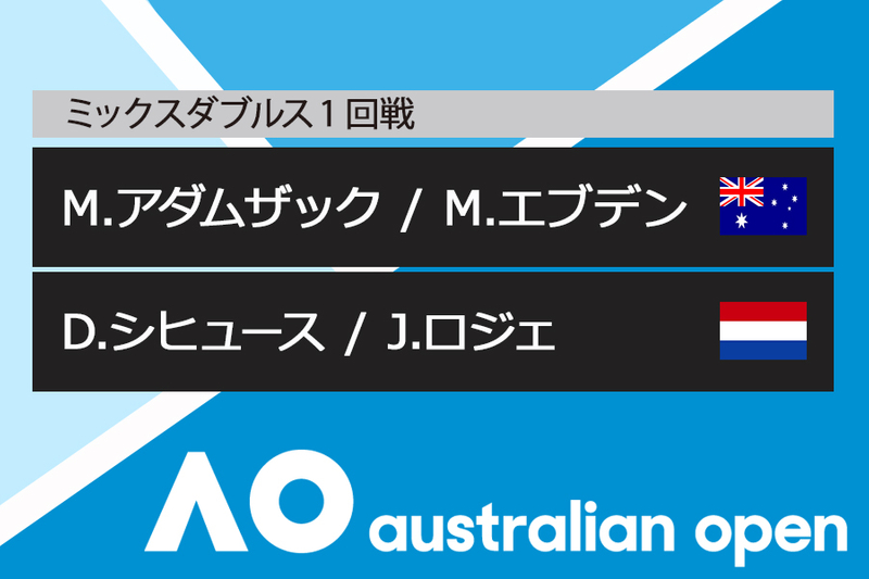 全豪オープンテニス2018【ダブルス】 ミックス1回戦 Mアダムザック Mエブデン Vs Dシヒュース Jロジェ