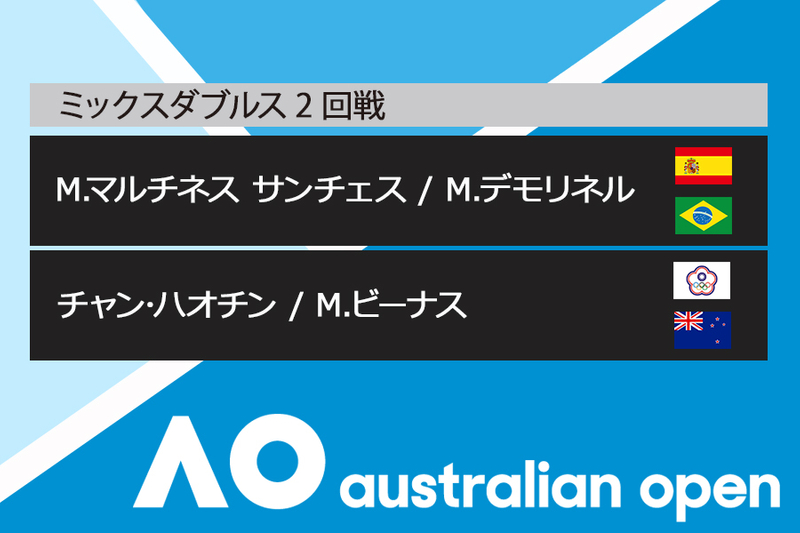 全豪オープンテニス2018【ダブルス】 ミックス2回戦 Mマルチネス サンチェス Mデモリネル Vs チャン・ハオチン M