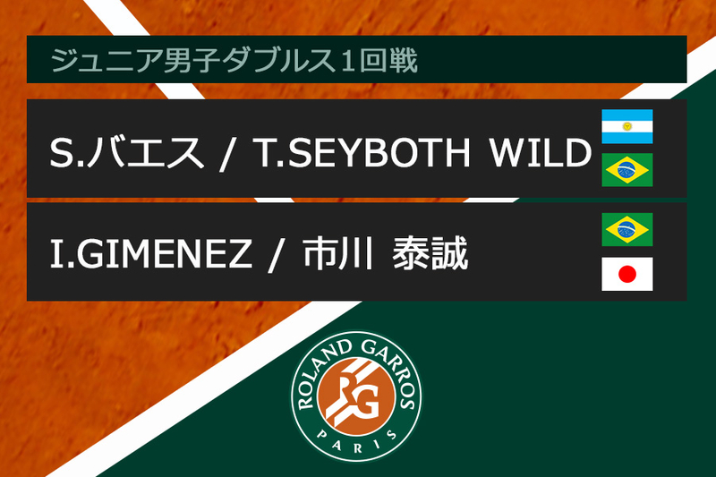 全仏オープンテニス2018【ダブルス】 ジュニア男子1回戦 Sバエス Tseyboth Wild Vs Igimenez 市川