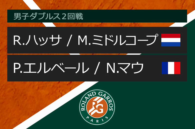 全仏オープンテニス2018【ダブルス】 男子2回戦 Rハッサ Mミドルコープ Vs Pエルベール Nマウ Wowow