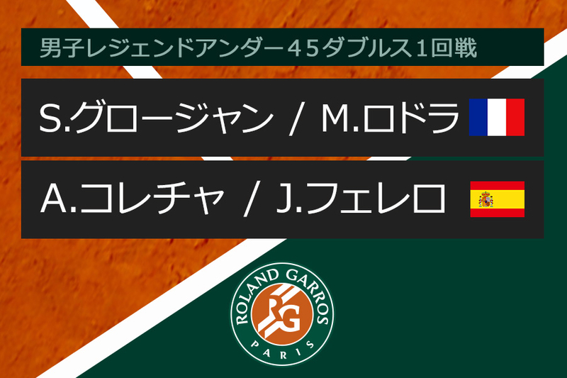 全仏オープンテニス2018【ダブルス】 男子レジェンドアンダー45 1回戦 Sグロージャン Mロドラ Vs Aコレチャ J