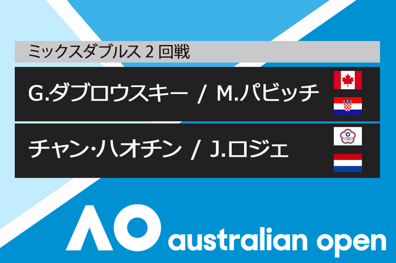 全豪オープンテニス2019【ダブルス】 ミックス2回戦 Gダブロウスキー Mパビッチ Vs チャン・ハオチン Jロジェ