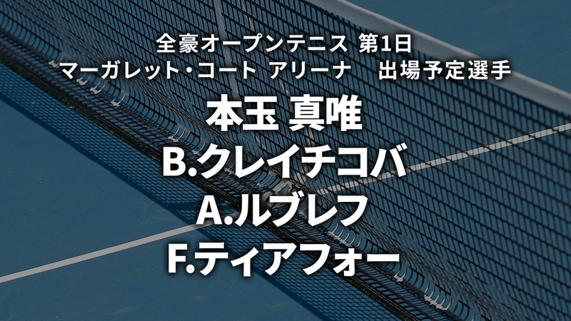 全豪オープンテニス2024 第1日 マーガレット・コート アリーナ Wowowオンデマンドで見る