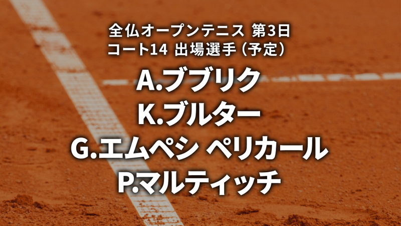 全仏オープンテニス2024 第3日 コート14 Wowowオンデマンドで見る