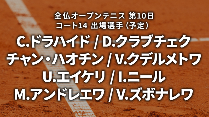 全仏オープンテニス2024 第10日 コート14 Wowowオンデマンドで見る